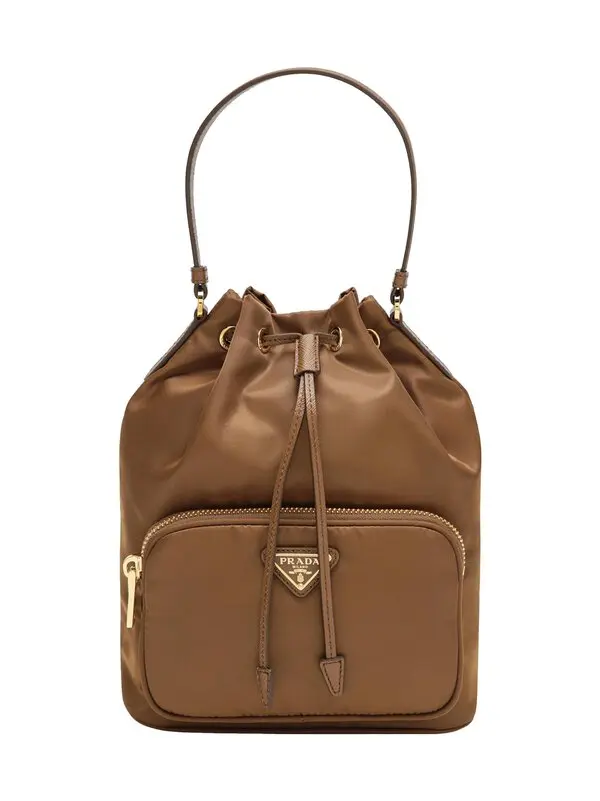 Prada Brandy Duet Bucket Bag In Re-nylon - Camel