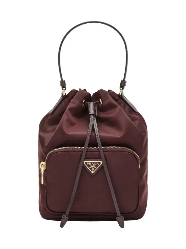 Prada Bordeaux Duet Bucket Bag In Re-nylon - Burgundy