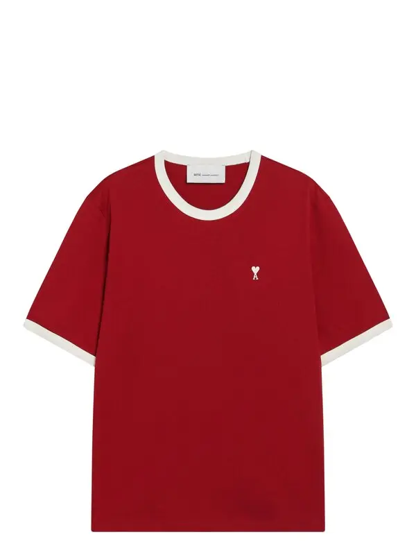 AMI Paris Ruby /ivory De Coeur Cotton T-shirt - Red