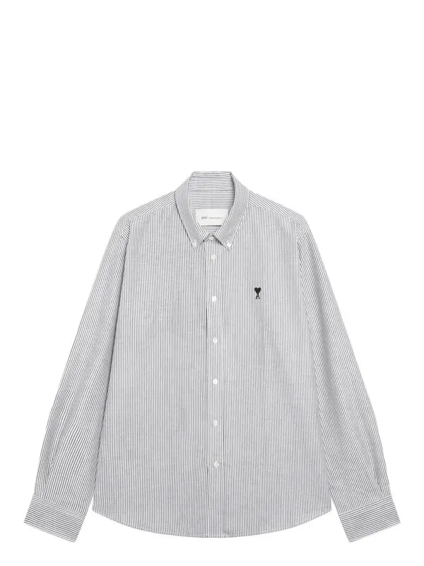 AMI Paris Black/white Striped De Coeur Shirt In Cotton - Multicolor