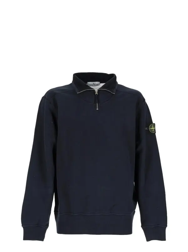 Stone Island Felpa Con Zip Corta E Patch Logo - Blue