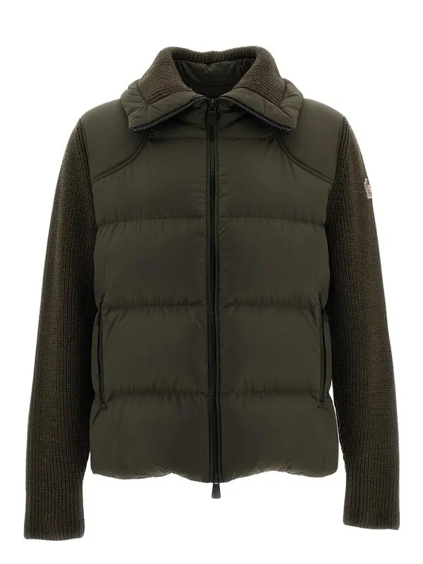 Moncler Cardigan In Lana Imbottito - Marrone
