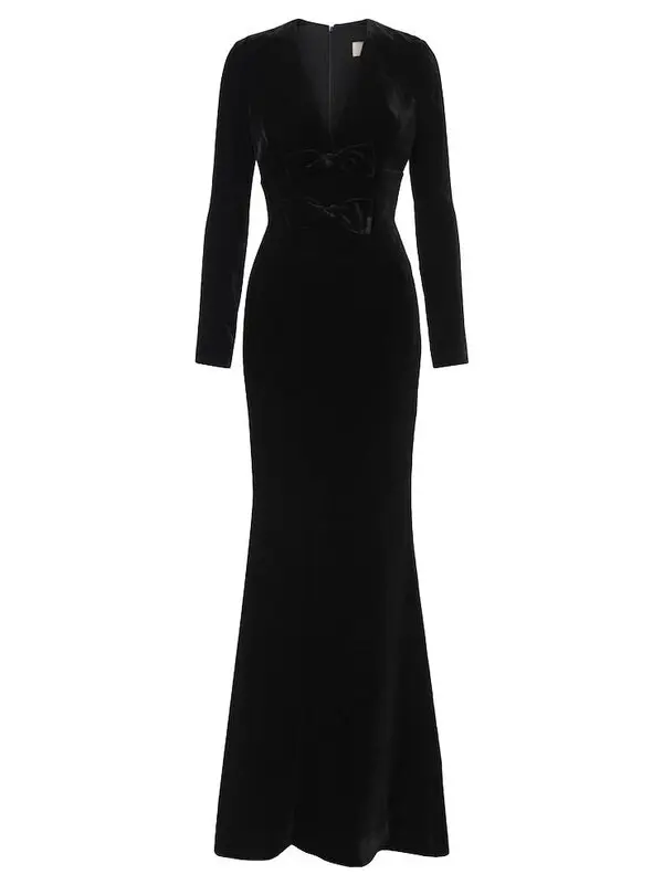 Elie Saab Bow-detail Silk-blend Velvet Gown - Black