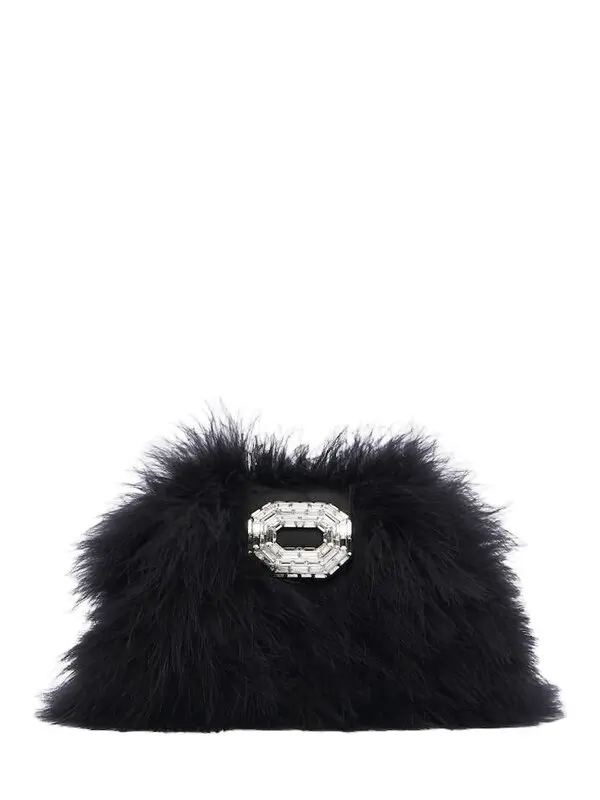 Amina Muaddi Camelia Embellished Feather Clutch - Black