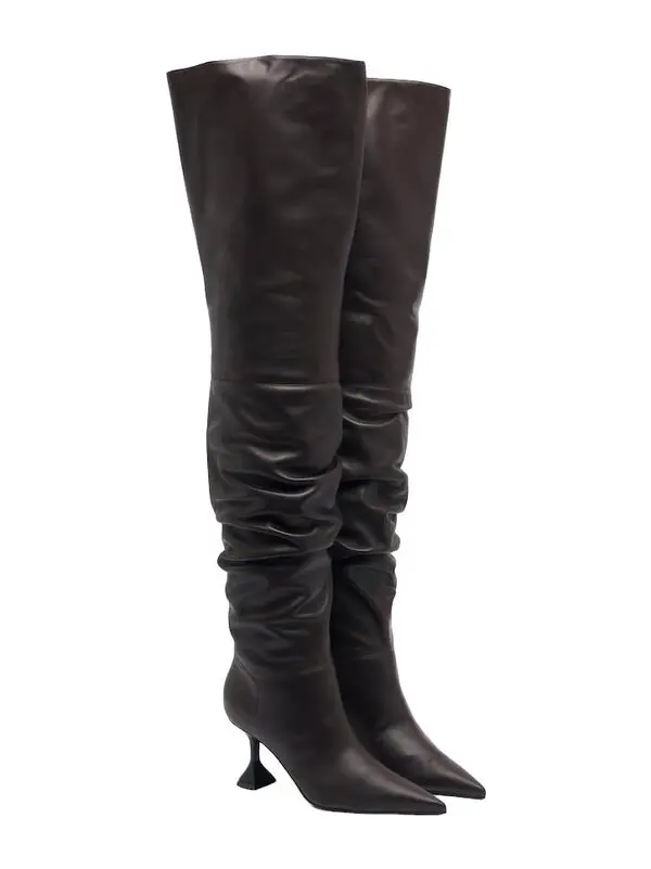 Amina Muaddi Olivia Leather Over-the-knee Boots - Brown