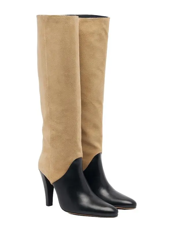 JUDE Edita Leather And Suede Knee-high Boots - Beige