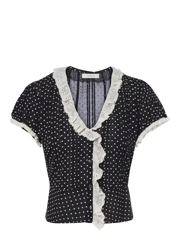 DÔEN Orella Polka-dot Cotton Voile Top - Black