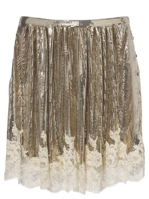 Rabanne Lace-trimmed Chainmail Miniskirt - Gold