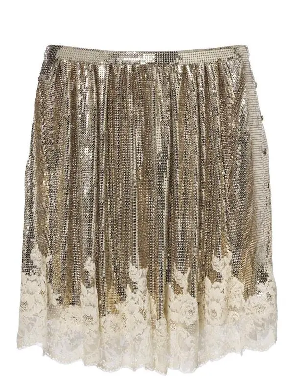 Rabanne Lace-trimmed Chainmail Miniskirt - Gold