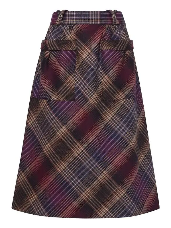 Rabanne Plaid Wool Midi Skirt - Multicoloured