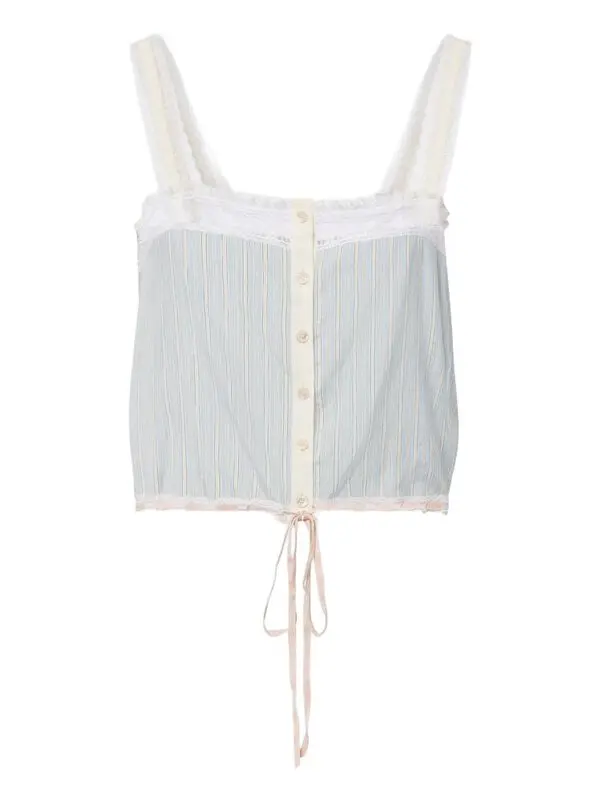 Chloé Lace-trimmed Striped Silk Top - Blue