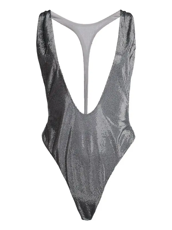TOM FORD Crystal-embroidered Sheer Thong Bodysuit - Silver