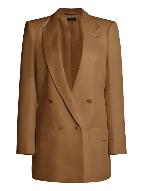 TOM FORD Enzymed Silk Canvas Double-breasted Jacket - Tan