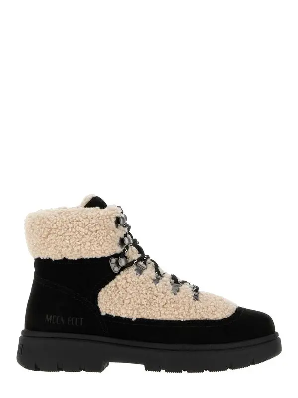 Moon Boot Two-tone Suede And Teddy Combat Ankle Boots - Multicolor