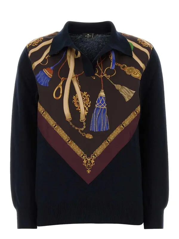 Etro Midnight Wool Blend Polo Shirt - Blue