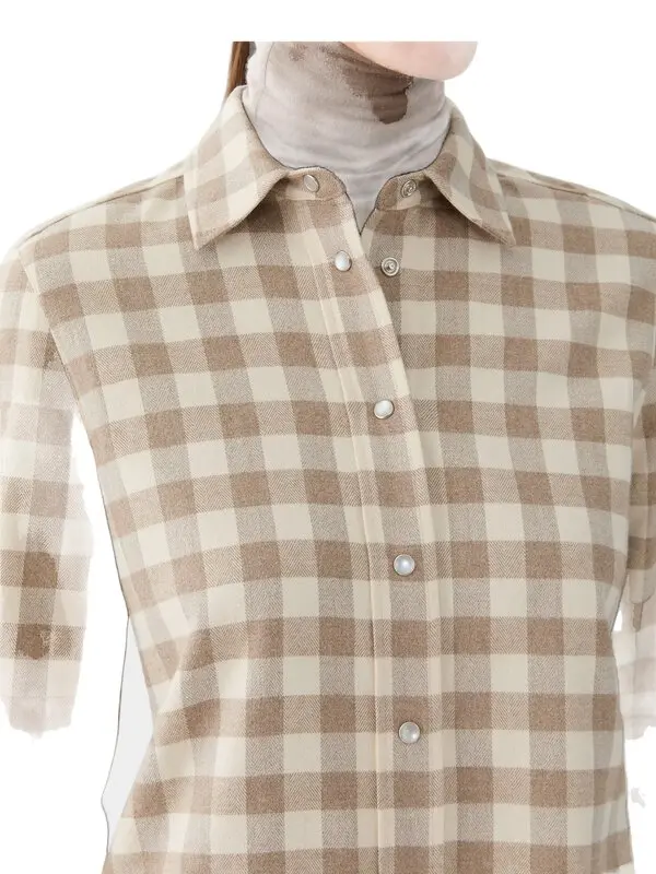 Lafayette 148 New York Buffalo Check Brushed Cotton Flannel Shirt - Raffia Multi