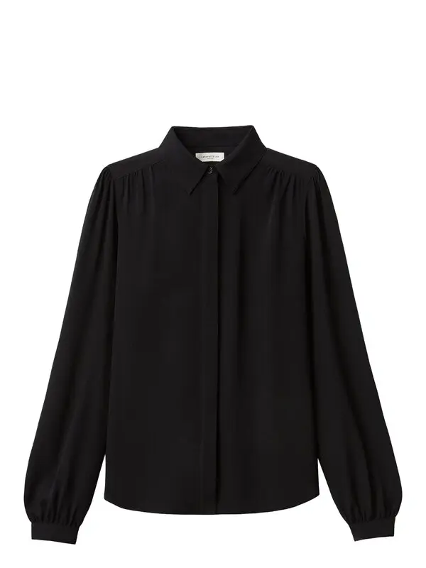Lafayette 148 New York Organic Silk Georgette Shirred Blouse - Black