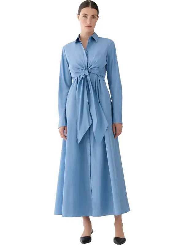 Lafayette 148 New York Taffeta Long Sleeve Wrap Shirt Dress - Slate