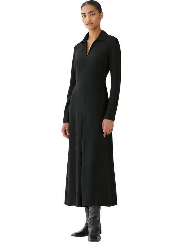 Lafayette 148 New York Crepe V-neck Midi Dress - Black