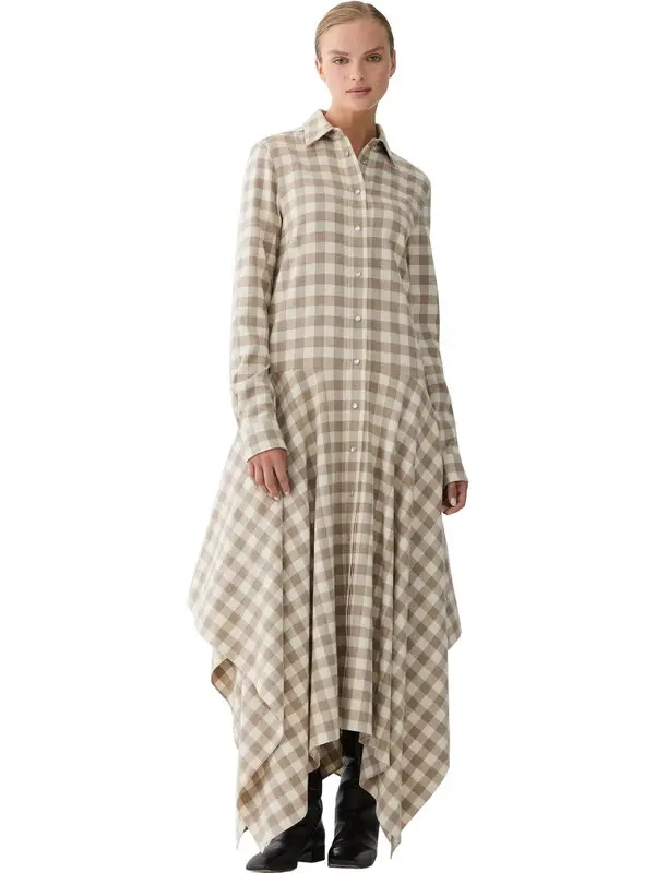 Lafayette 148 New York Buffalo Check Flannel Handkerchief Shirt Dress - Raffia Multi