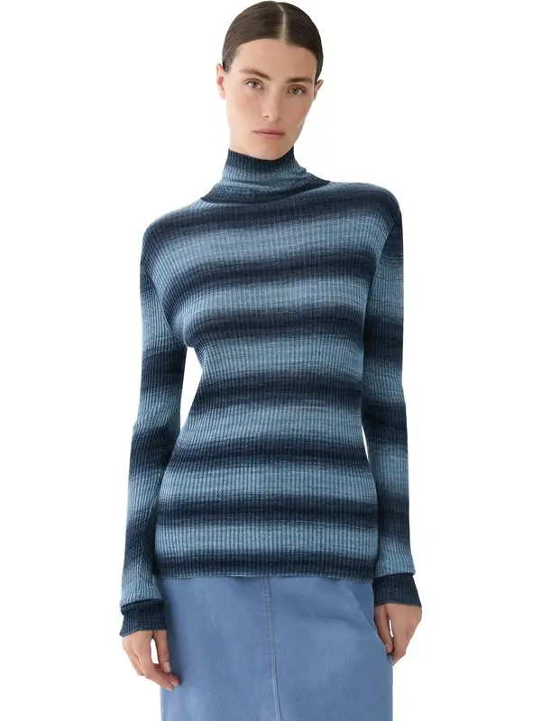 Lafayette 148 New York Horizon Stripe Viscose Ribbed Sweater - Ink Multi