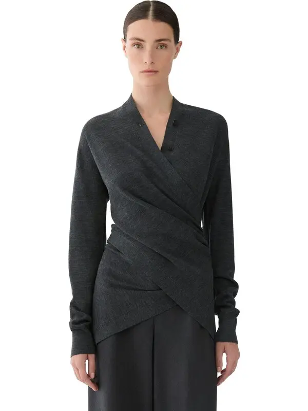 Lafayette 148 New York Merino Wool Double Knit Convertible Cardigan - Smoke