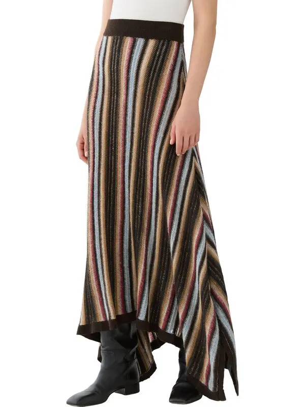 Lafayette 148 New York Horizon Stripe Cashmere-wool Alpaca Handkerchief Skirt - Truffle Multi