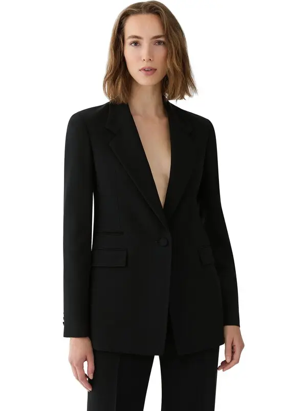 Lafayette 148 New York Petite Crepe Notched Lapel Blazer - Black