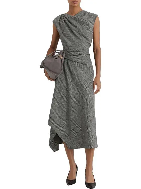 REISS Clara Wool Blend Check Midi Dress - Grey