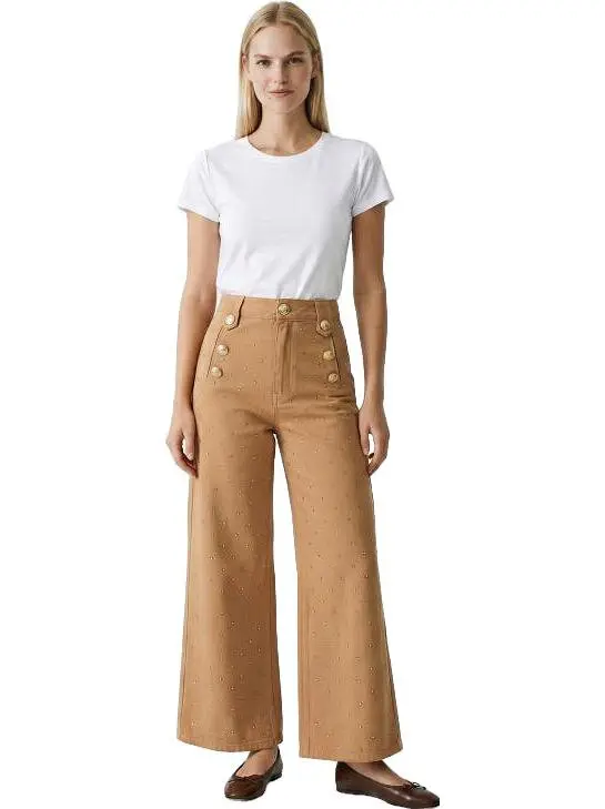 EXQUISE Vaila Wide Leg Denim Pants - Camel