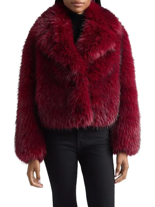 STAND STUDIO Samara Faux Fur Jacket - Dark Raspberry