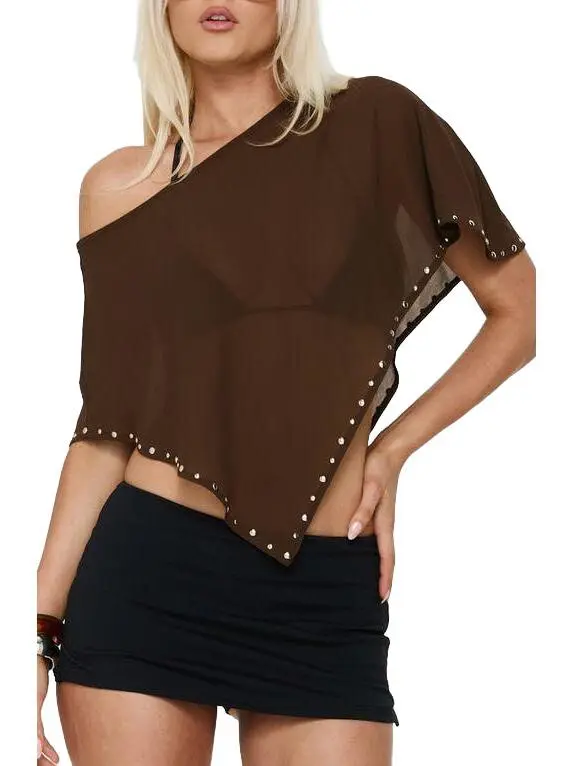 Princess Polly Safe Space Studded One Shoulder Poncho - Brown