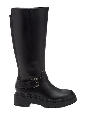 ROCKET DOG Parker Faux Leather Buckle Knee High Boots - Black