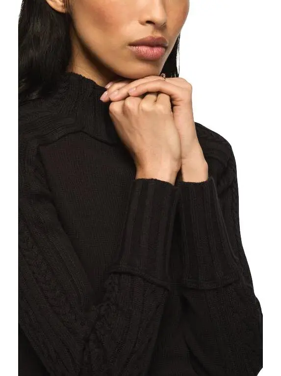 Lucky Brand Sweater Mix Turtleneck Top - Meteorite