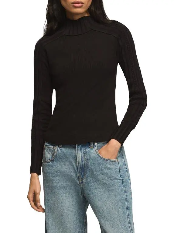 Lucky Brand Sweater Mix Turtleneck Top - Meteorite