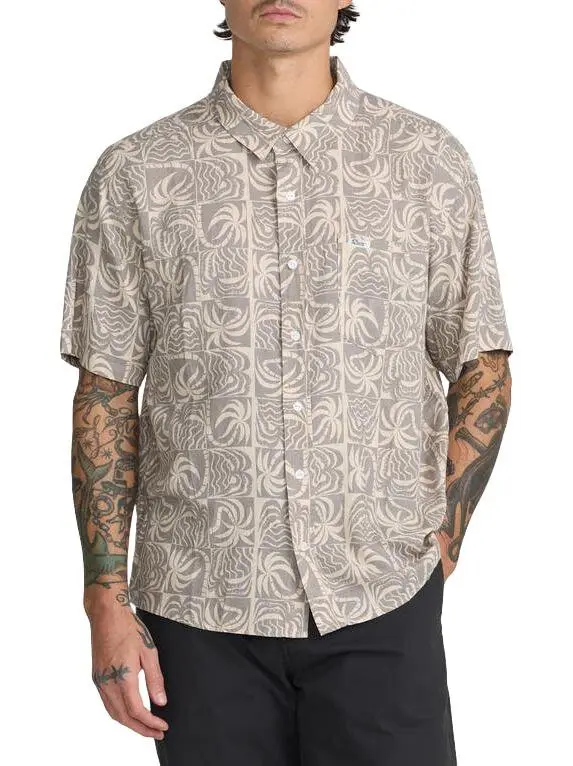 Rvca Exotica Palm Days Printed Button Up Shirt - Light Burlap