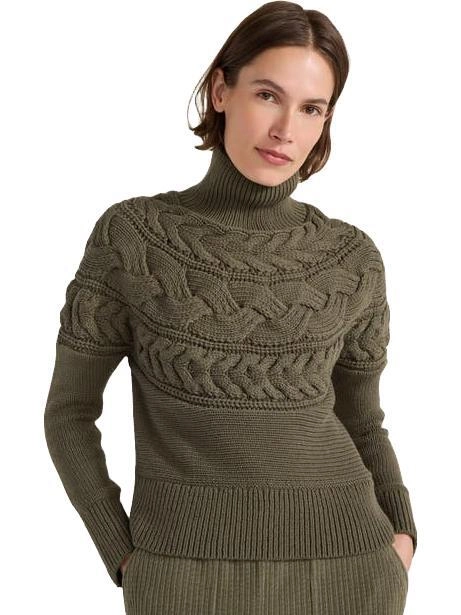 HAVEN WELL WITHIN Cotton Blend Cable Mockneck Sweater - Grape Leaf
