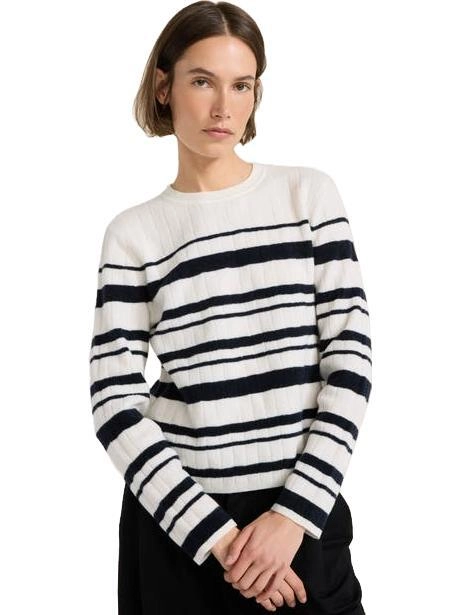 HAVEN WELL WITHIN Merino Wool Blend Striped Crewneck Sweater - Ivory/nightfall