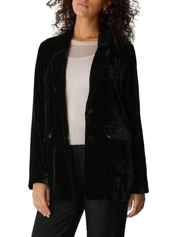 Eileen Fisher Velvet Long Blazer - Black