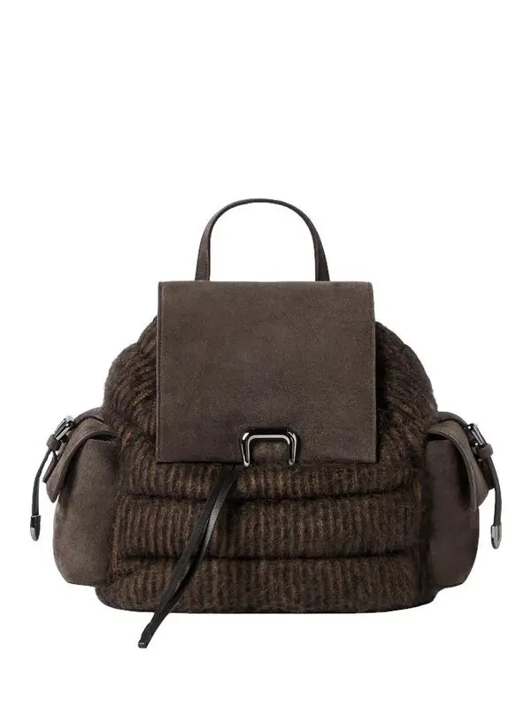 Brunello Cucinelli Sartorial Backpack In Mohair And Wool Knit - Pepper