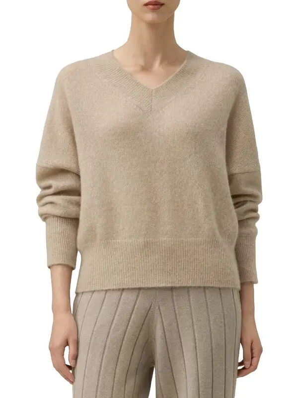 Lilysilk Lurex-silk-cashmere V-neck Sweater - Camel