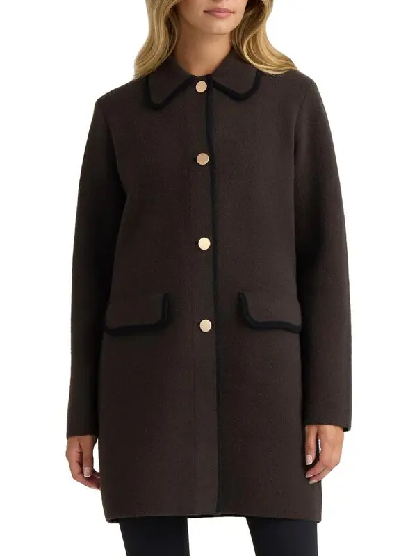 NVLT Eyelash Knit Coatigan With Contrast Trim - Espresso