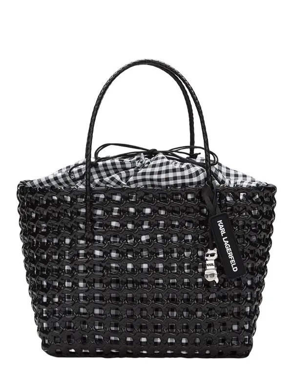 Karl Lagerfeld Ikon Gingham Basket Bag - Black