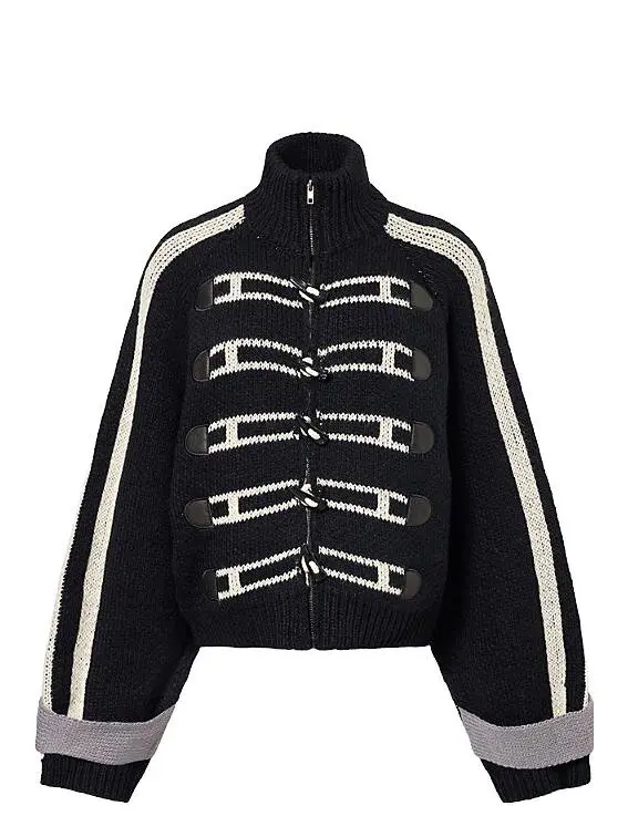 JADED LONDON Loli Toggle Knitted Bomber Jacket - Black