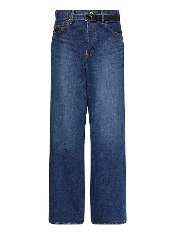 Sacai Wide-leg Belted Denim Trousers - Blue