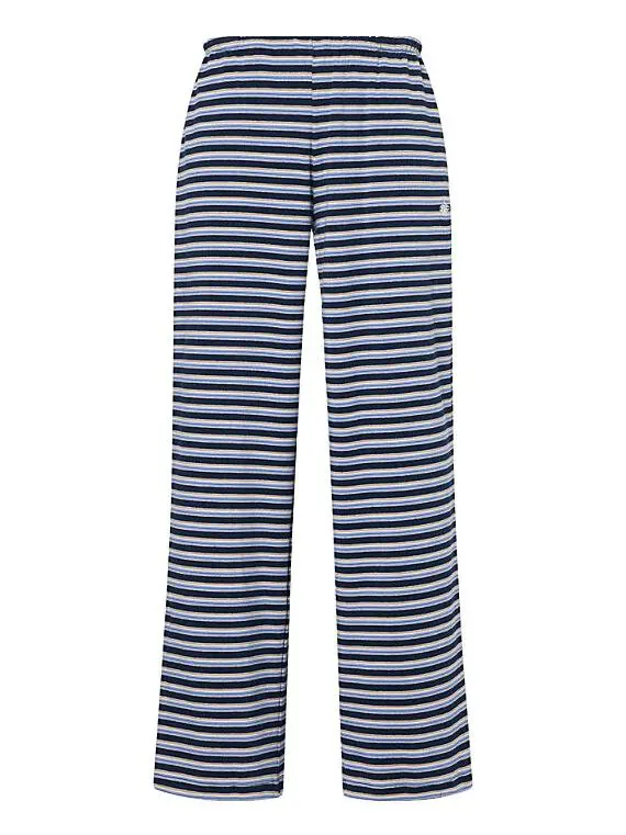 THE COUTURE CLUB Striped Brushed Cotton-blend Trousers - Navy