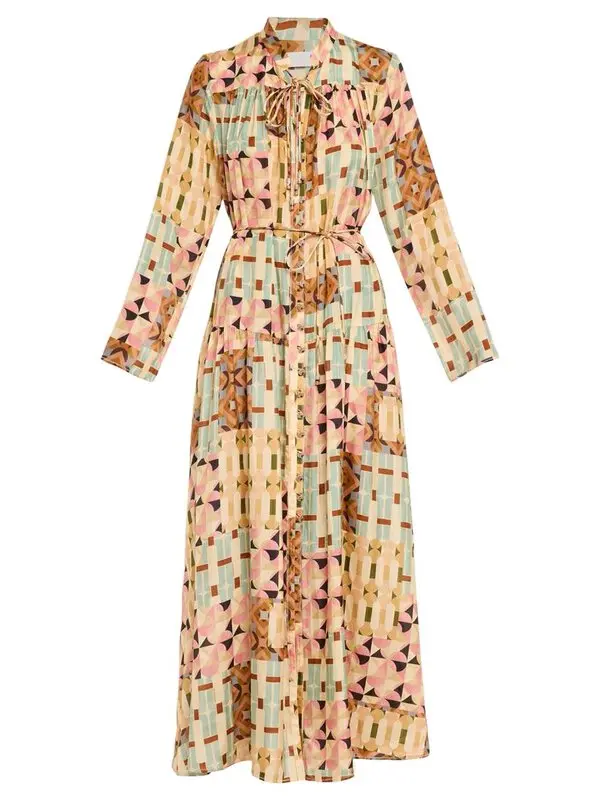 Zimmermann Fairlight Patchwork Silk A-line Maxi Dress - Geo Patchwork