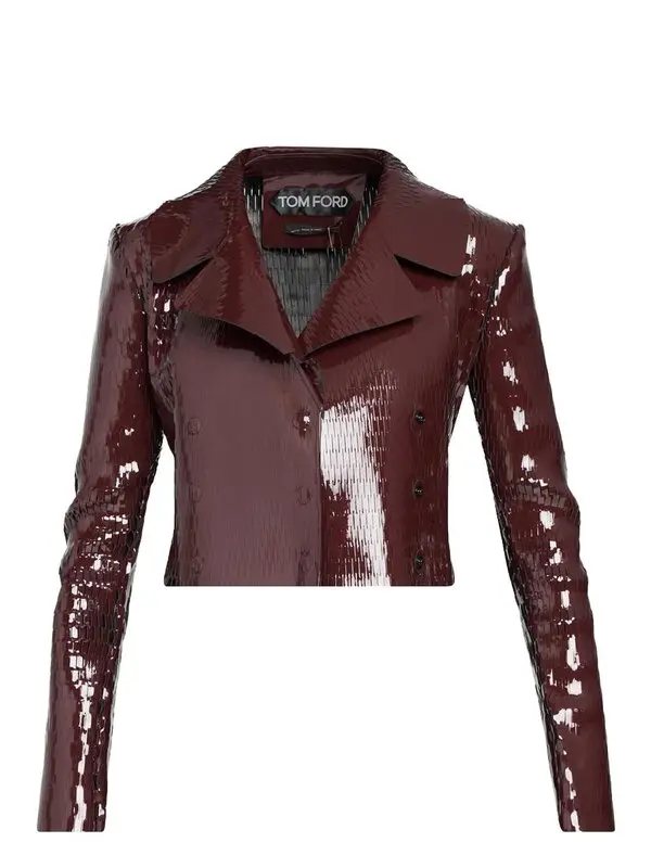 TOM FORD Perforated Patent Leather Crop Double-breasted Jacket - Maroon