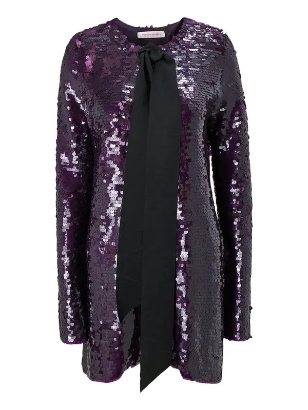 Carolina Herrera Sequin Embellished Long Cardigan - Plum