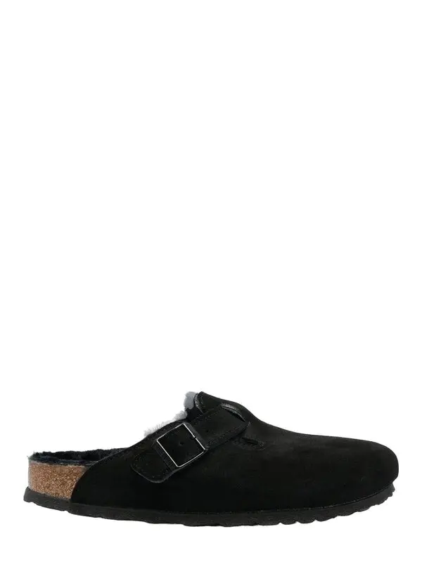BIRKENSTOCK Boston Shearling Suede Slippers - Black